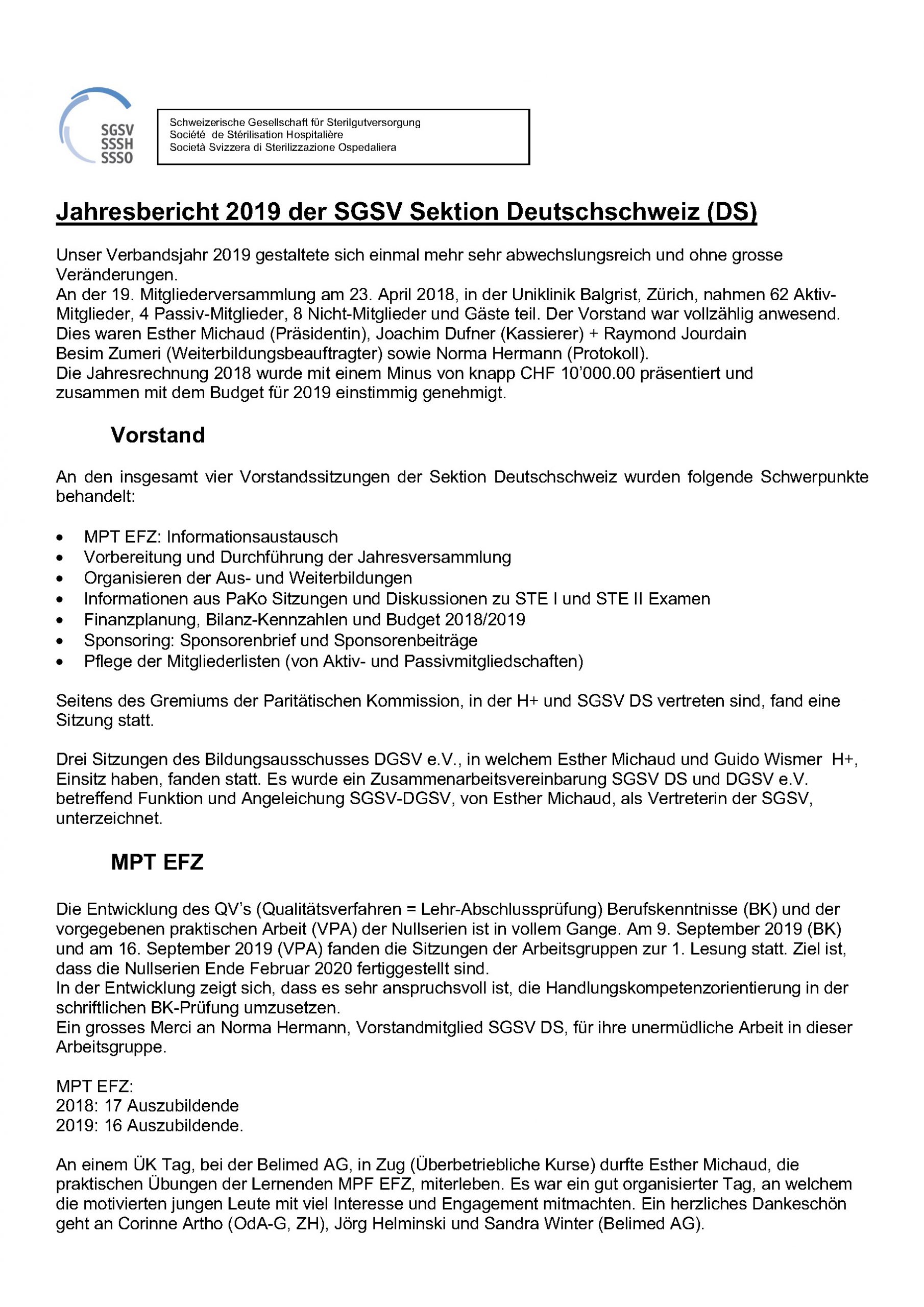 Jahresbericht 2019 Sektion SGSV - sssh