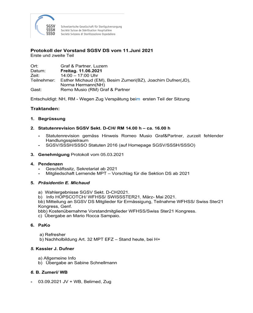 Protokoll der Vorstand SGSV DS vom 11.Juni 2021 - sssh