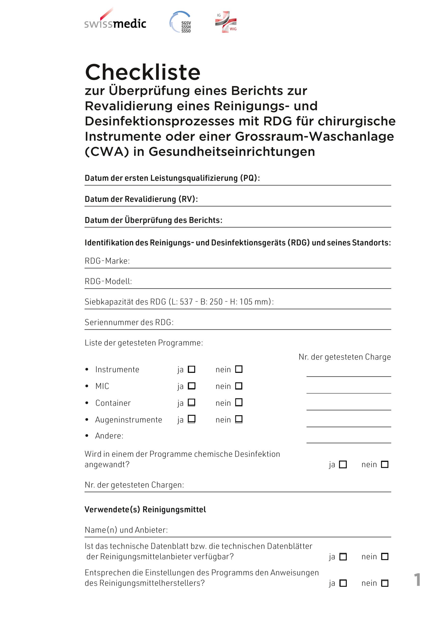 Checkliste zur Überprüfung eines Berichts zur Revalidierung - sssh